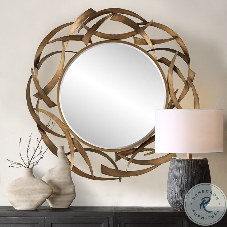 Cutting Edge Antiqued Golden Bronze Round Mirror From Uttermost ...