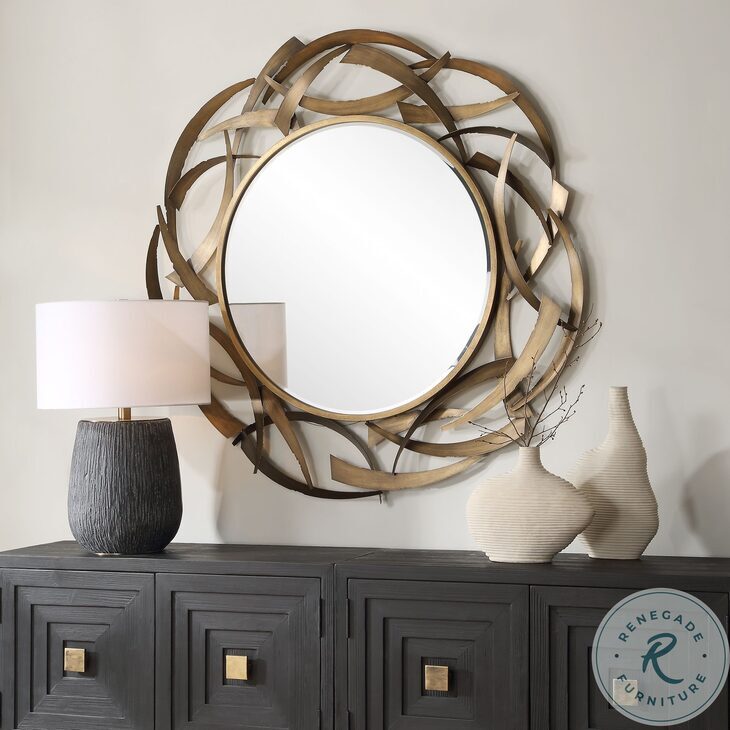 Cutting Edge Antiqued Golden Bronze Round Mirror From Uttermost ...