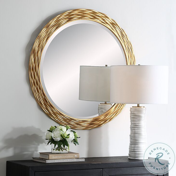 Celeste Lightly Antique Gold Leaf Round Mirror From Uttermost | Coleman ...