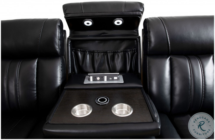 Royce Midnight Power Reclining Sofa with Drop Down Console Table From ...
