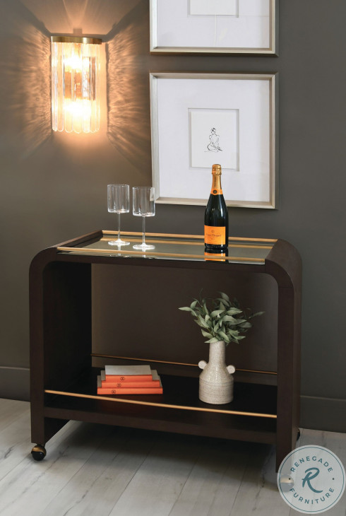 Myer Espresso Oak Waterfall Edge Bar Cart From Worlds Away | Coleman ...