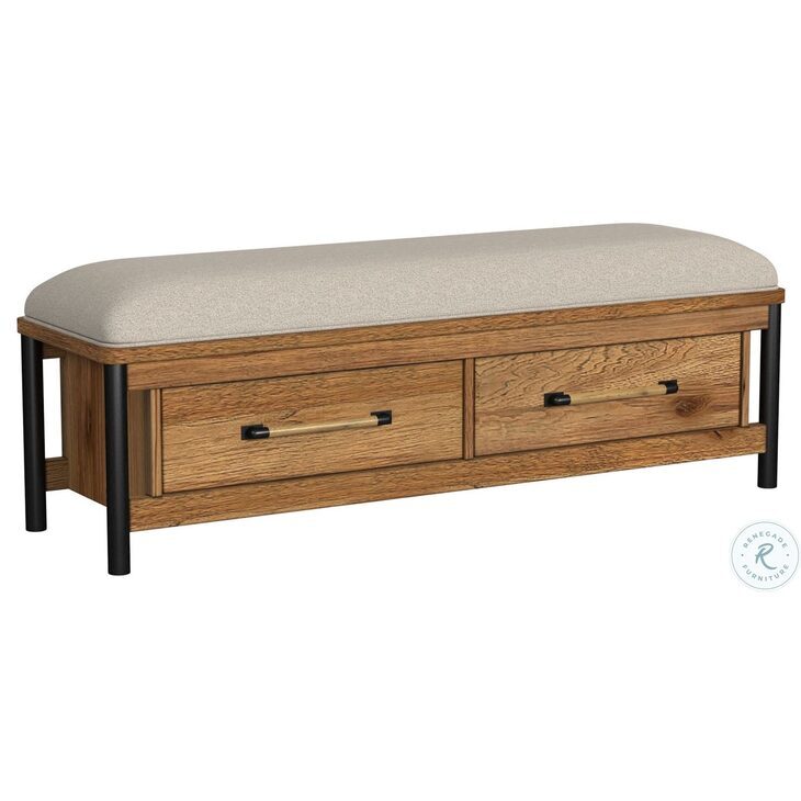 Beige bench with storage store