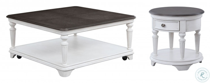 West Chester Light Gray Oak and Distressed White Round Drawer End Table ...