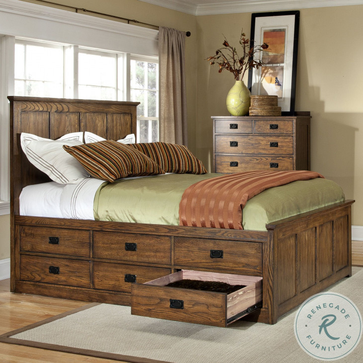 Oak Park Mission Double Sided 9 Drawer Queen Captain Bed From Intercon ...