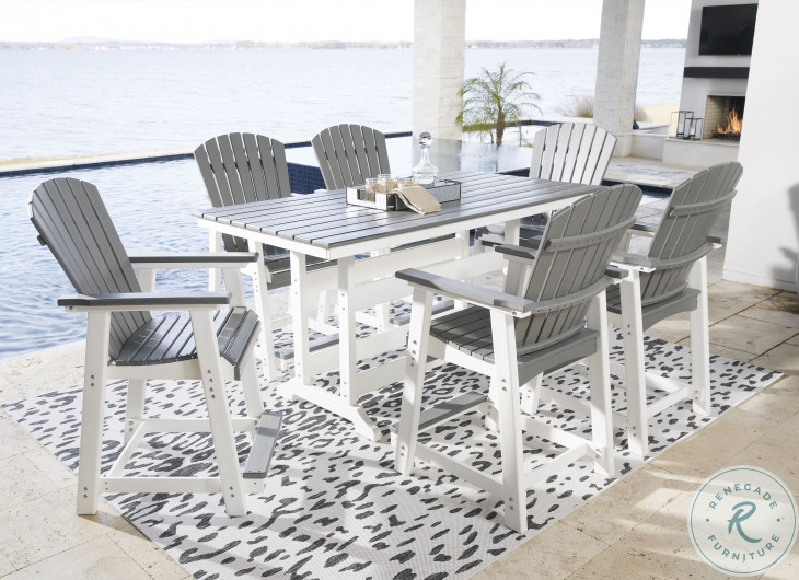 Transville Gray And White Outdoor Counter Height Bar Stool Set of 2 ...