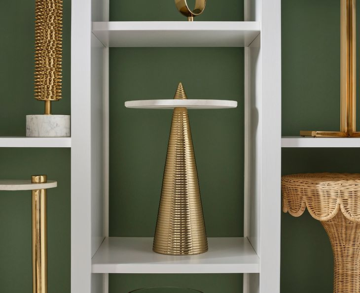 Pasha Gold and White Round Marble Top Side Table from Worlds Away ...
