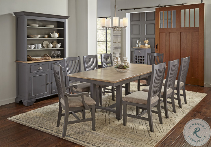 A America Port Townsend Grey and Seaside Pine Extendable Rectangular Trestle Dining Table