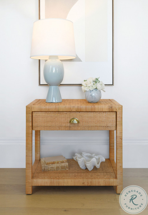 Reed Rattan 1 Drawer End Table From Worlds Away | Coleman Furniture
