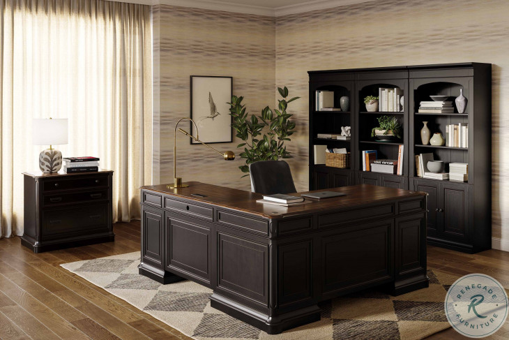 Roanoke Black L-Shaped Desk | H360-50-55 | HomeGalleryStores.com