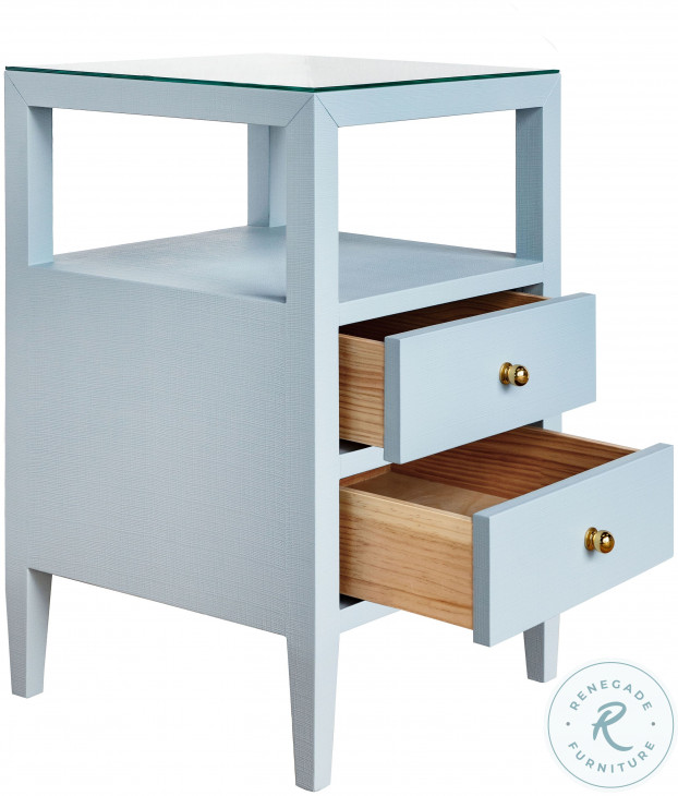 Roscoe Textured Light Blue Linen 2 Drawer Side Table From Worlds Away ...