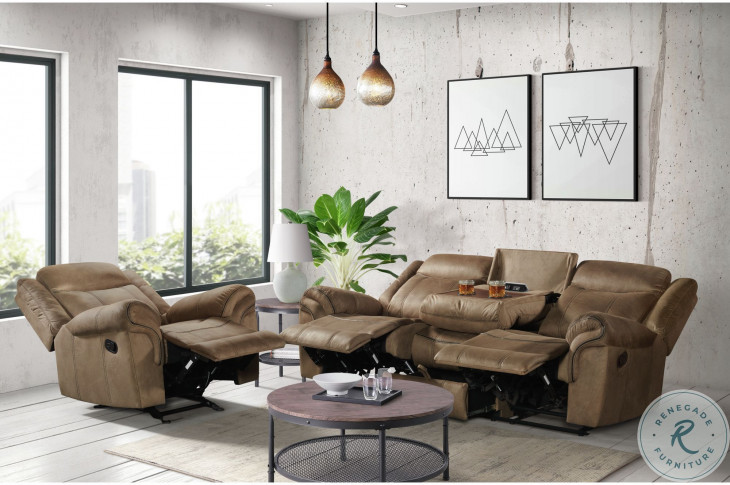 Tasso Sorrento Brown Reclining Sofa with Drop Down Table From Picket ...