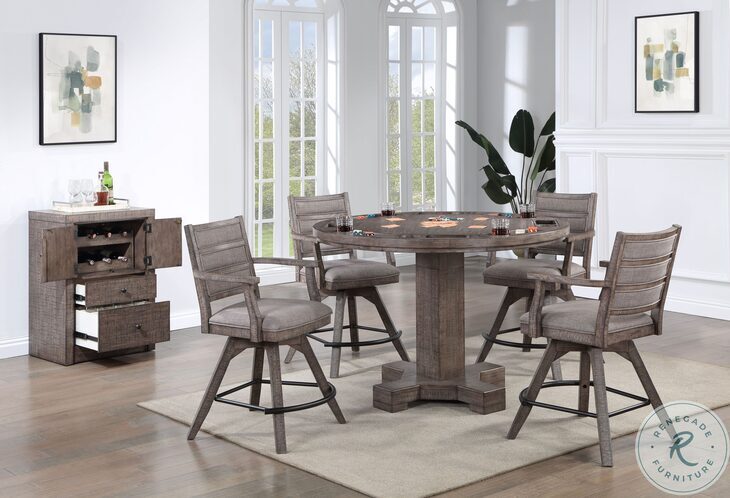 Spring Haven Distressed Dark Gray Adjustable Height Round Game Table ...