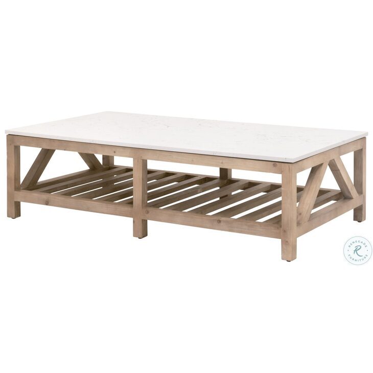 Spruce White Quartz Smoke Gray Rectangular Cocktail Table From ...