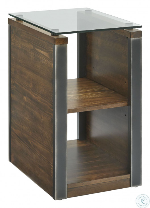 Midtown Distressed Toffee Glass Top Chairside Table | HomeGalleryStores ...