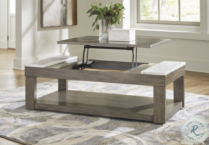 Loyaska Grayish Brown And White Lift Top Cocktail Table From Ashley ...