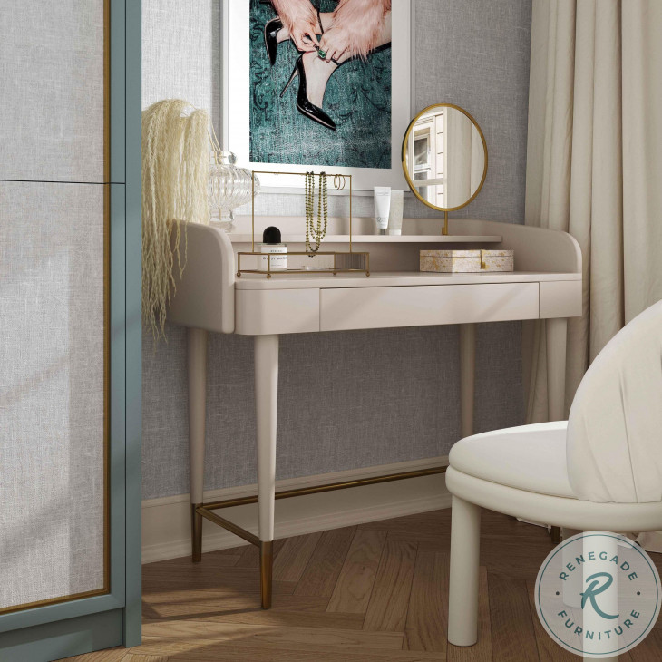 Penelope Taupe Vegan Leather Wrapped Vanity Desk From TOV | Coleman ...