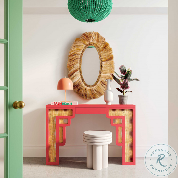 Suzie Coral Pink And Rattan Console Table From TOV | Coleman Furniture