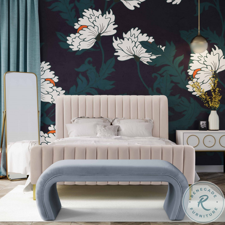 Kenya Sea Blue Velvet Bench from TOV | Coleman Furniture