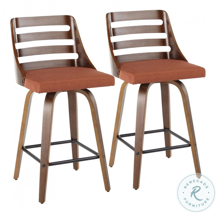 Trevi Walnut and Orange Fabric Counter Height Stool Set of 2 From ...