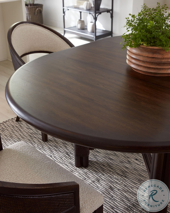 Retreat Dark Wood Rattan Round Extendable Dining Table From Hooker ...