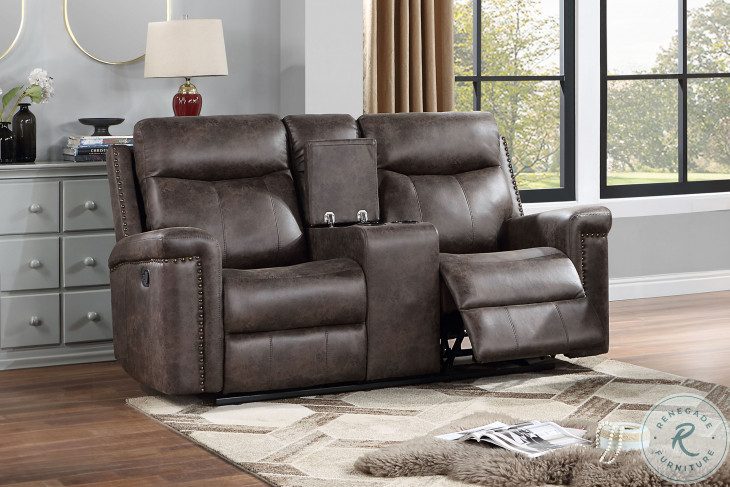 Quade Mocha Dual Reclining Console Loveseat From New Classic | Coleman ...