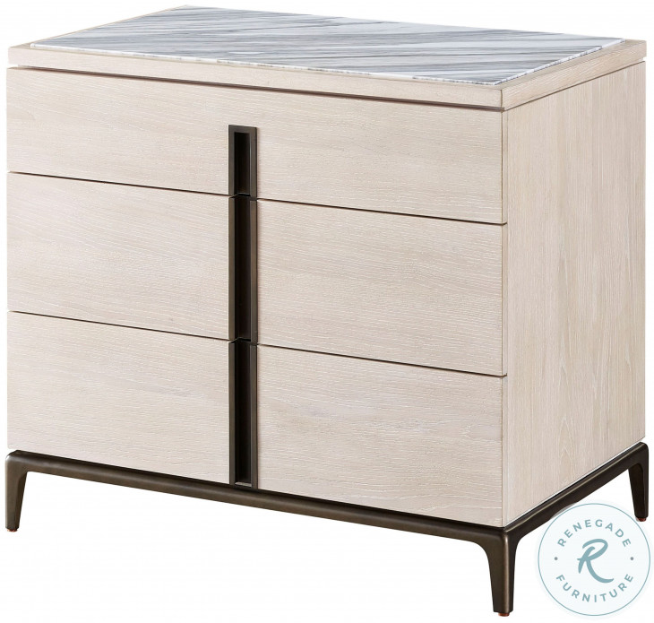 Erinn V X Calacatta Marble And Silver Lining 3 Drawer Maren Nightstand ...
