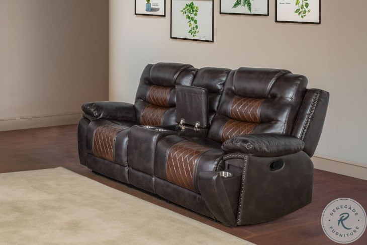 Nikko Brown Dual Reclining Console Loveseat From New Classic | Coleman ...