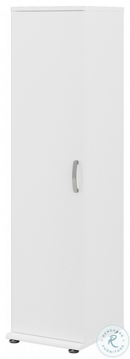 Universal White Tall Narrow Storage Cabinet With Door And Shelves
