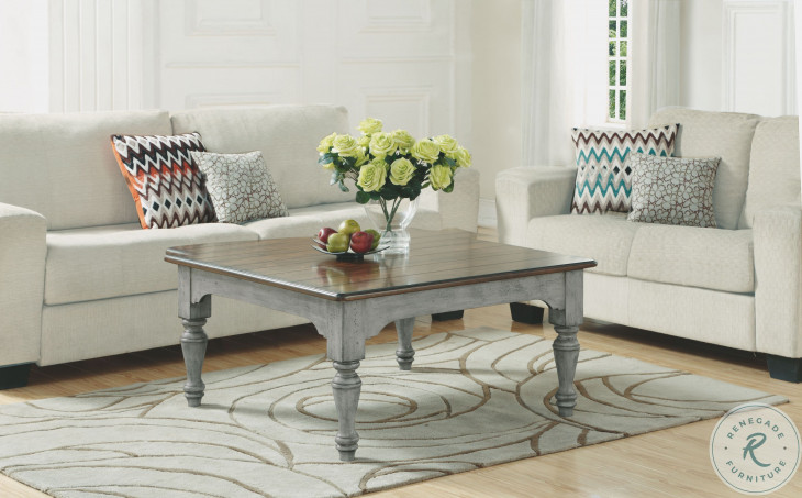 Plymouth Distressed Gray Wash Square Cocktail Table From Home Gallery ...