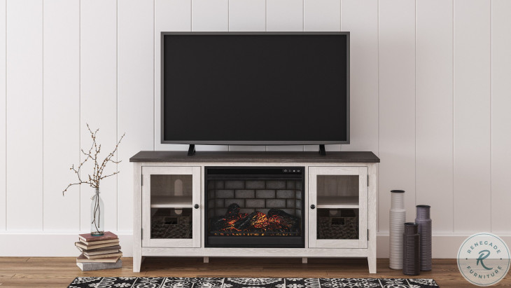 Dorrinson Two Tone 60" TV Stand With Electric Fireplace ...