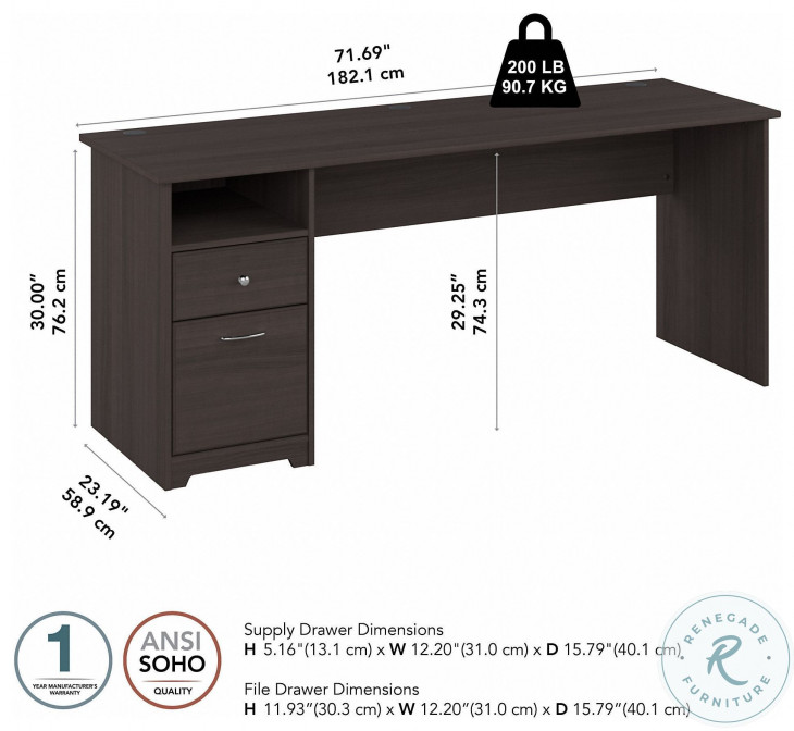 Cabot Heather Gray 72" Computer Desk with Drawers From Bush Furniture ...