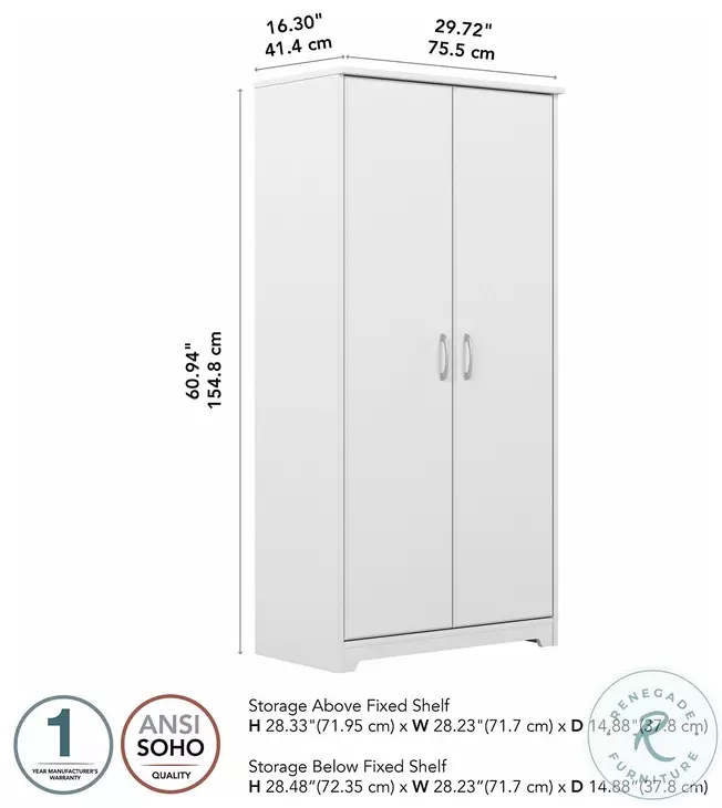 Cabot White Tall Storage Cabinet with Doors From Bush Furniture ...