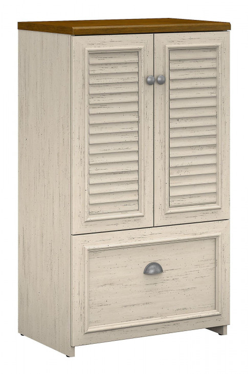 Fairview Antique White and Tea Maple Storage Cabinet from Bush ...