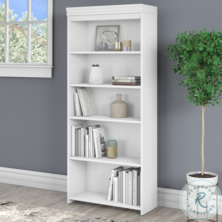 Fairview Pure White and Shiplap Gray 5 Shelf Tall Bookcase From Bush ...