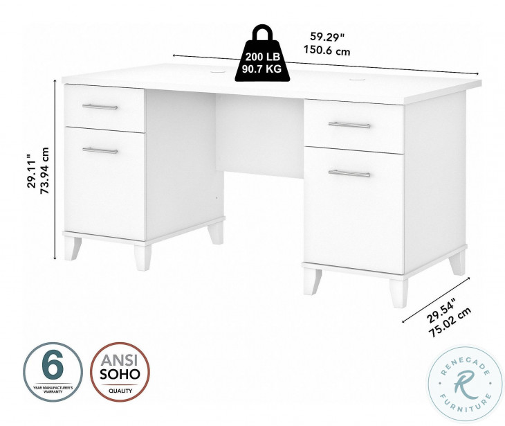 Bush Furniture Somerset 60W Office Desk with Drawers White