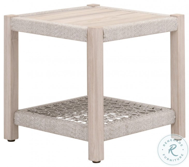 Wrap Taupe White Flat Rope And Gray Teak Outdoor End Table From ...
