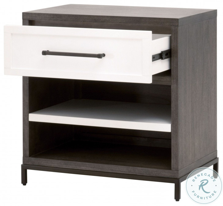 Wrenn Burnished Brown Acacia And Matte White 1 Drawer Nightstand From ...
