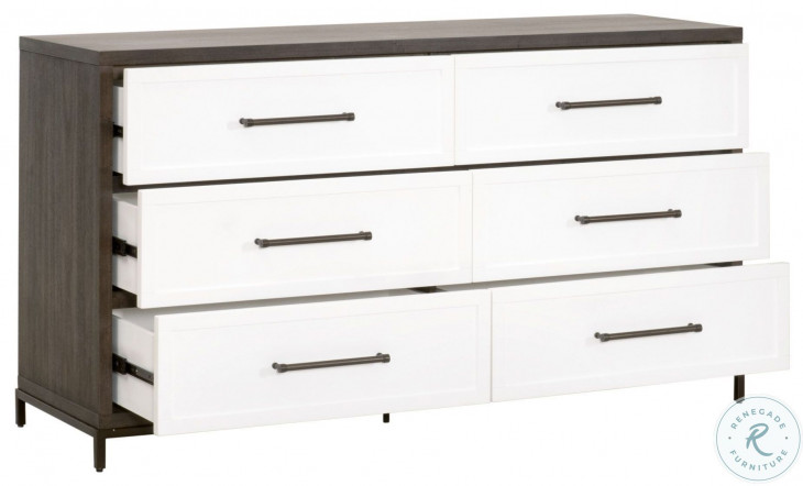 Wrenn Burnished Brown Acacia And Matte White 6 Drawer Double Dresser ...