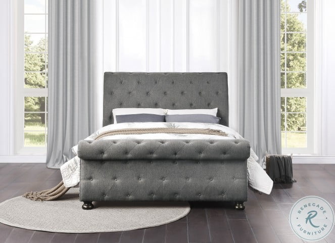 Crofton Dark Gray Queen Upholstered Panel Bed from Homelegance ...