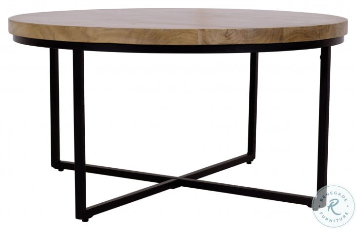 Ames Natural and Black Solid Wood 36" Round Coffee Table From Jofran ...