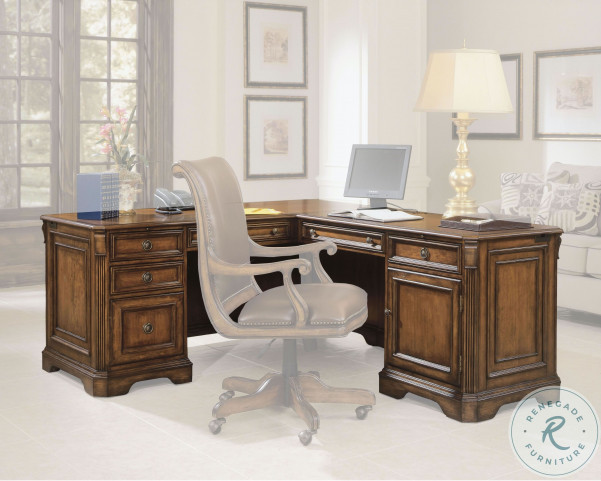 Brookhaven Distressed Brown L Shaped Desk From Hooker | Coleman Furniture