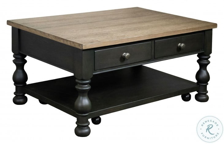 Barrington Two Tone Antique Oak and Matte Black Rectangle Cocktail ...