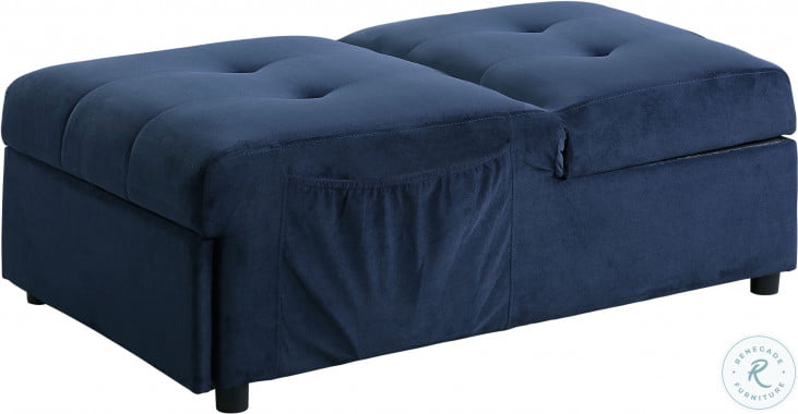 Garrell Dark Blue Lift Top Storage Bench With Pull Out Bed From ...