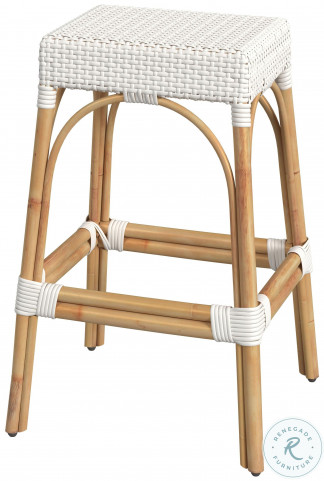 Tobias Glossy White Rattan Bar Stool From Butler | Coleman Furniture