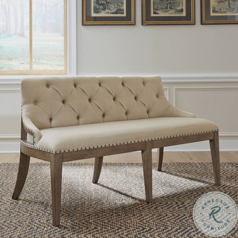 Americana Farmhouse Dusty Taupe Upholstered Shelter Dining Bench From ...