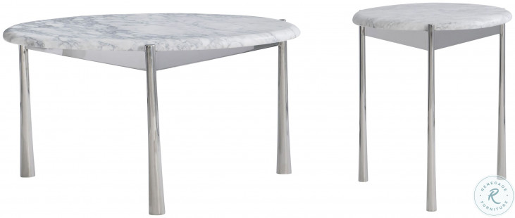 Arris Polished Stainless Steel and Arabescato Small Occasional Table ...