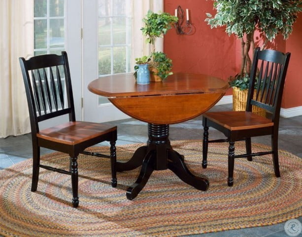 British Isles 42" Oak Black Round Double Drop-Leaf Dining Room Set from ...