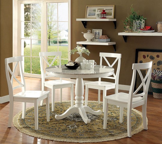 Penelope White Round Dining Room Set, CM3546RT-TABLE, Furniture of America
