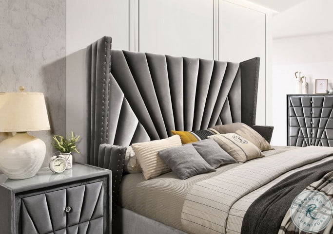 Carissa Gray King Upholstered Panel Bed from Furniture of America ...
