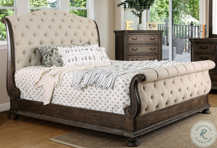 Lysandra Rustic Natural Tone King Upholstered Sleigh Bed from Furniture ...